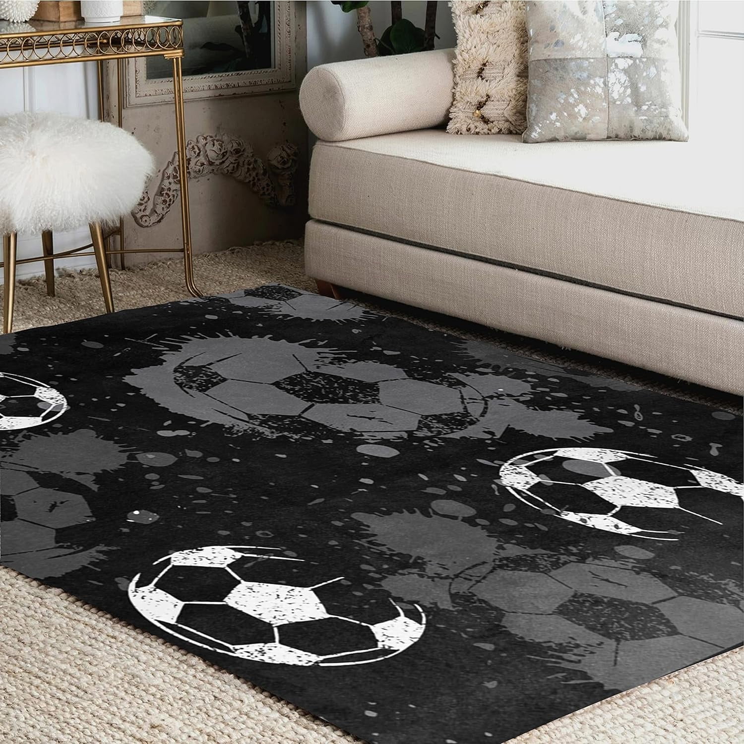 GZHJMY Abstract Football Soccer Ball Watercolor Area Rug Living Room ...