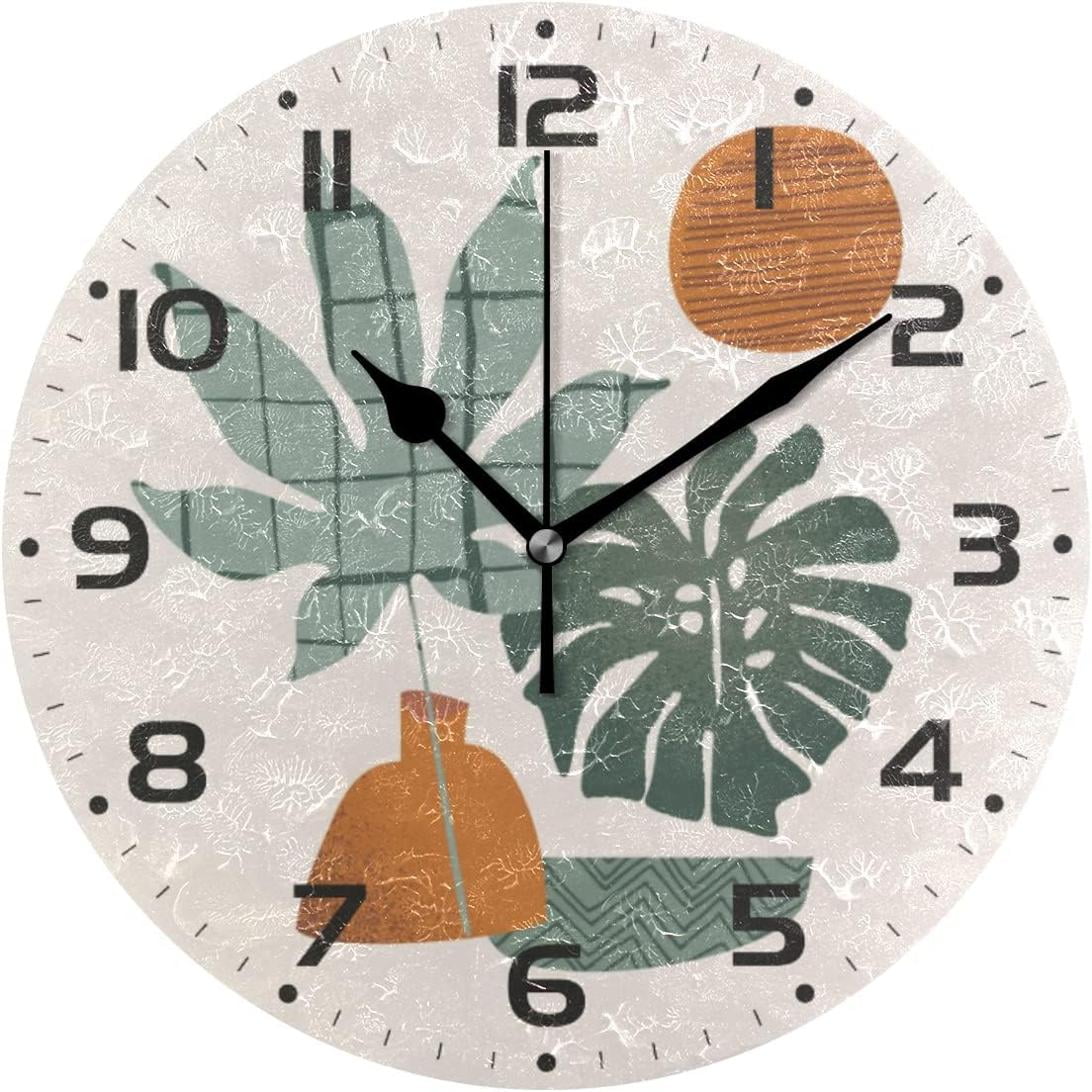 GZHJMY Abstract Tropical Leaf Geometric Shapes Wall Clock, 10" Silent ...