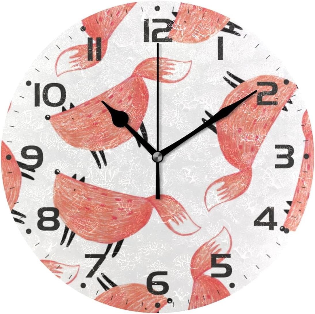 GZHJMY Abstract Watercolor Fox Wall Clock, 10" Silent Non Ticking Round ...