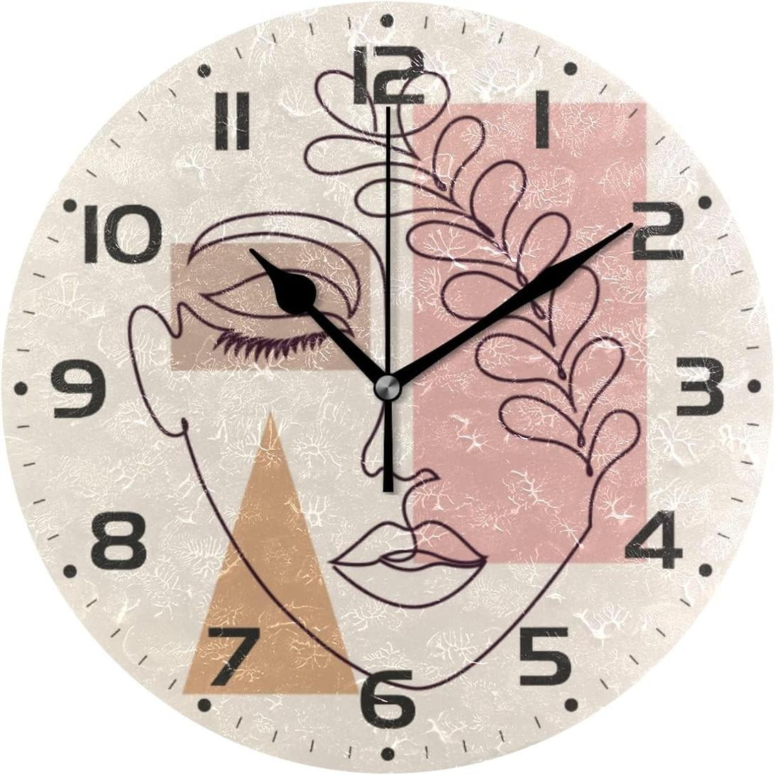 GZHJMY Abstract Woman Face Wall Clock, 10" Silent Non Ticking Round ...