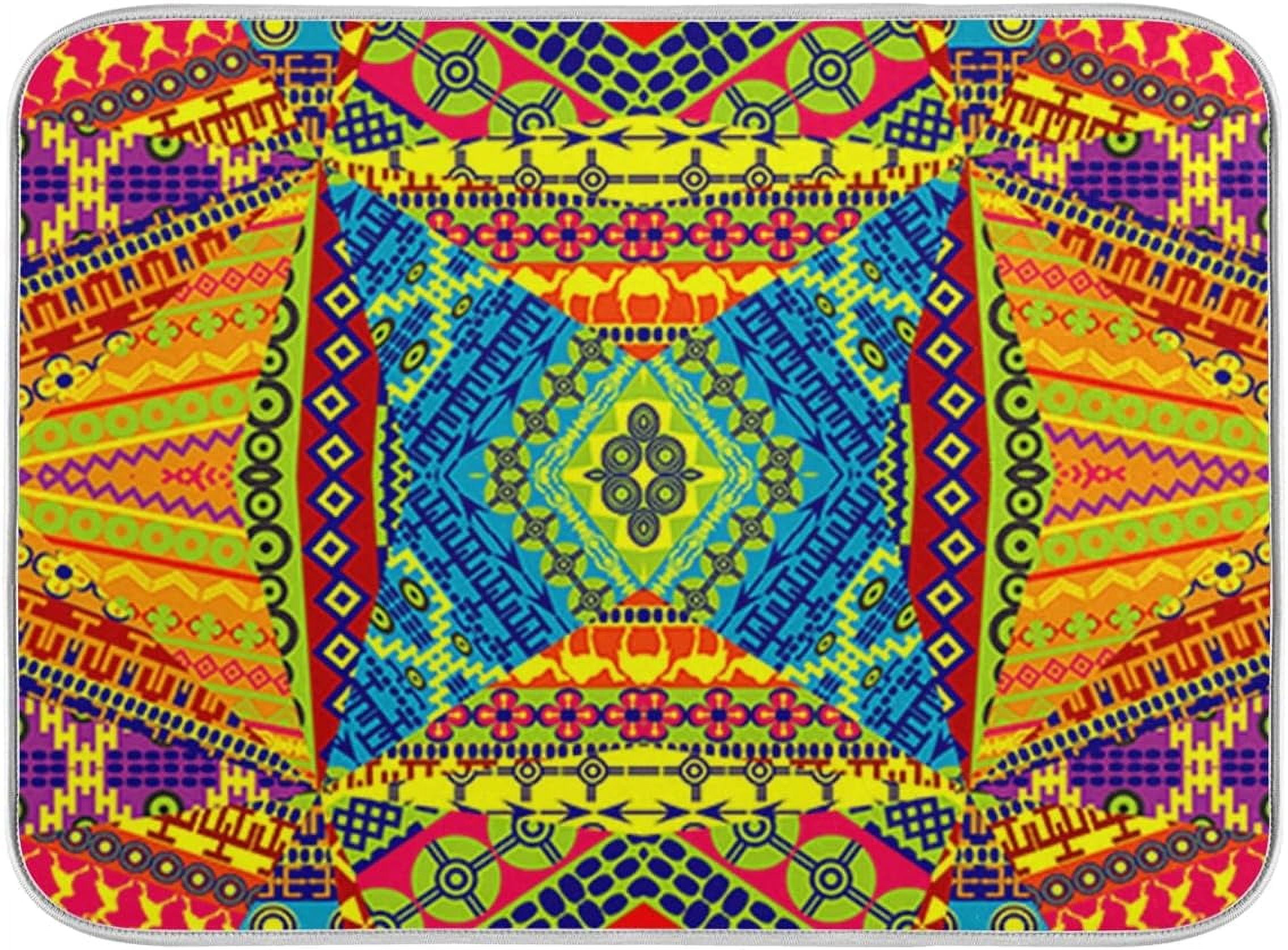 GZHJMY African Motifs Geometry Pattern Absorbent Dish Drying Mat, 16 x ...