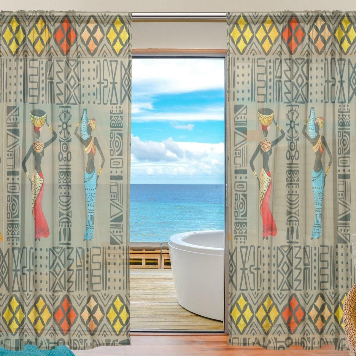 GZHJMY African Woman Sheer Window Curtain Panel Drape 55x78 Inch for ...