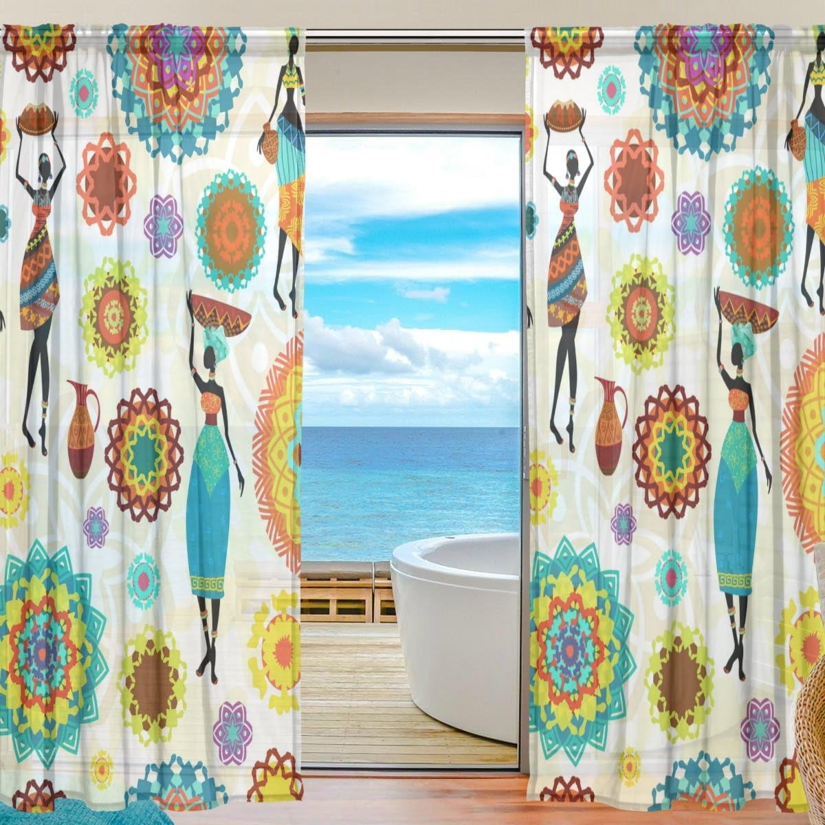 GZHJMY African Woman Sheer Window Curtain Panel Drape 55x78 Inch for ...