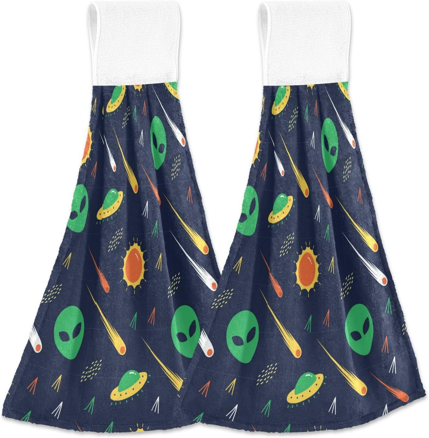 GZHJMY Alien Hanging Tie Towels Set of 2, Soft Absorbent Kitchen Hand ...