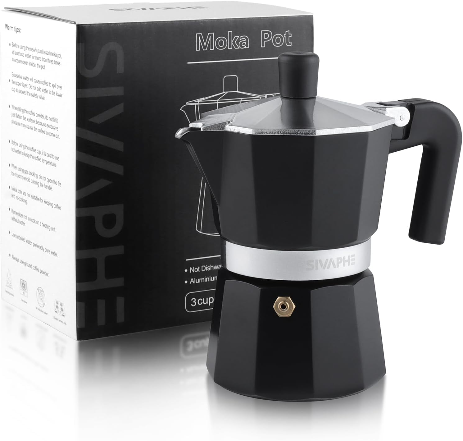 GZHJMY Aluminum Moka Pot 3 Espresso Cups, Percolator Espresso and ...