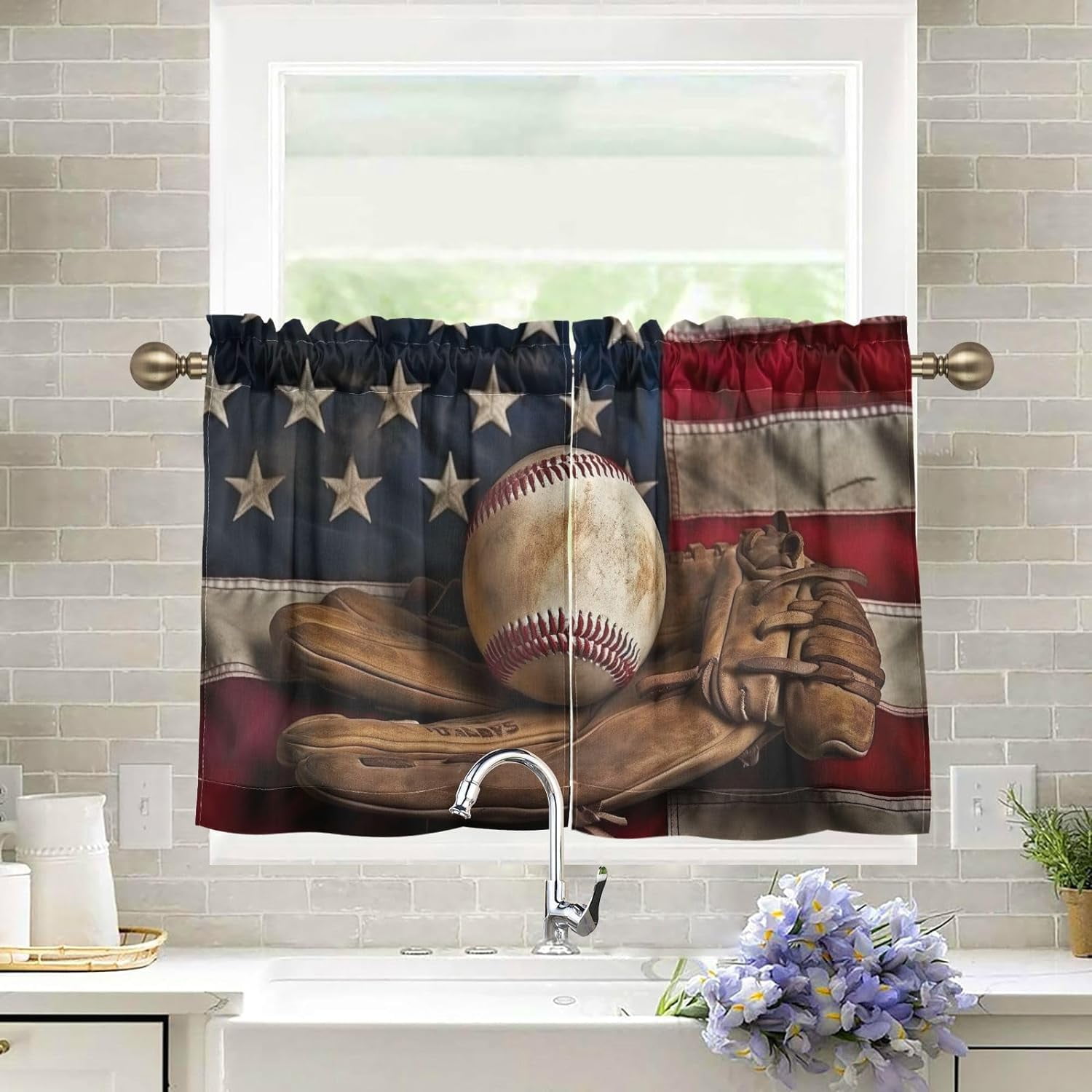 GZHJMY American Baseball Half Window Tier Curtains 36 Inch Blackout ...