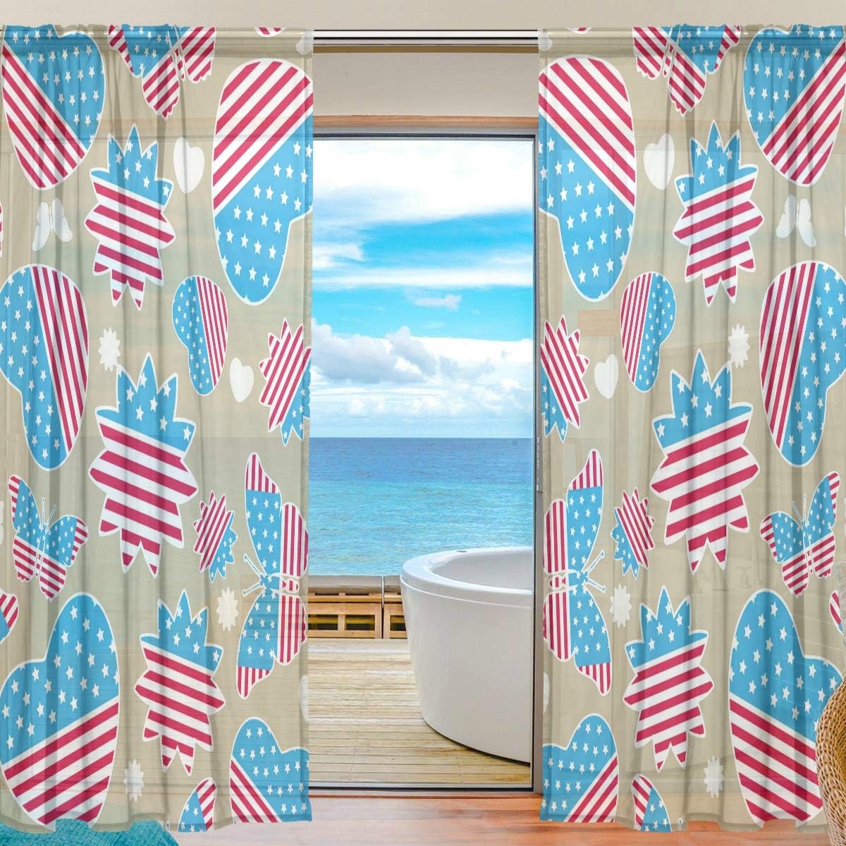 GZHJMY American Independence Day Patriotic Butterfly Flag Sheer ...