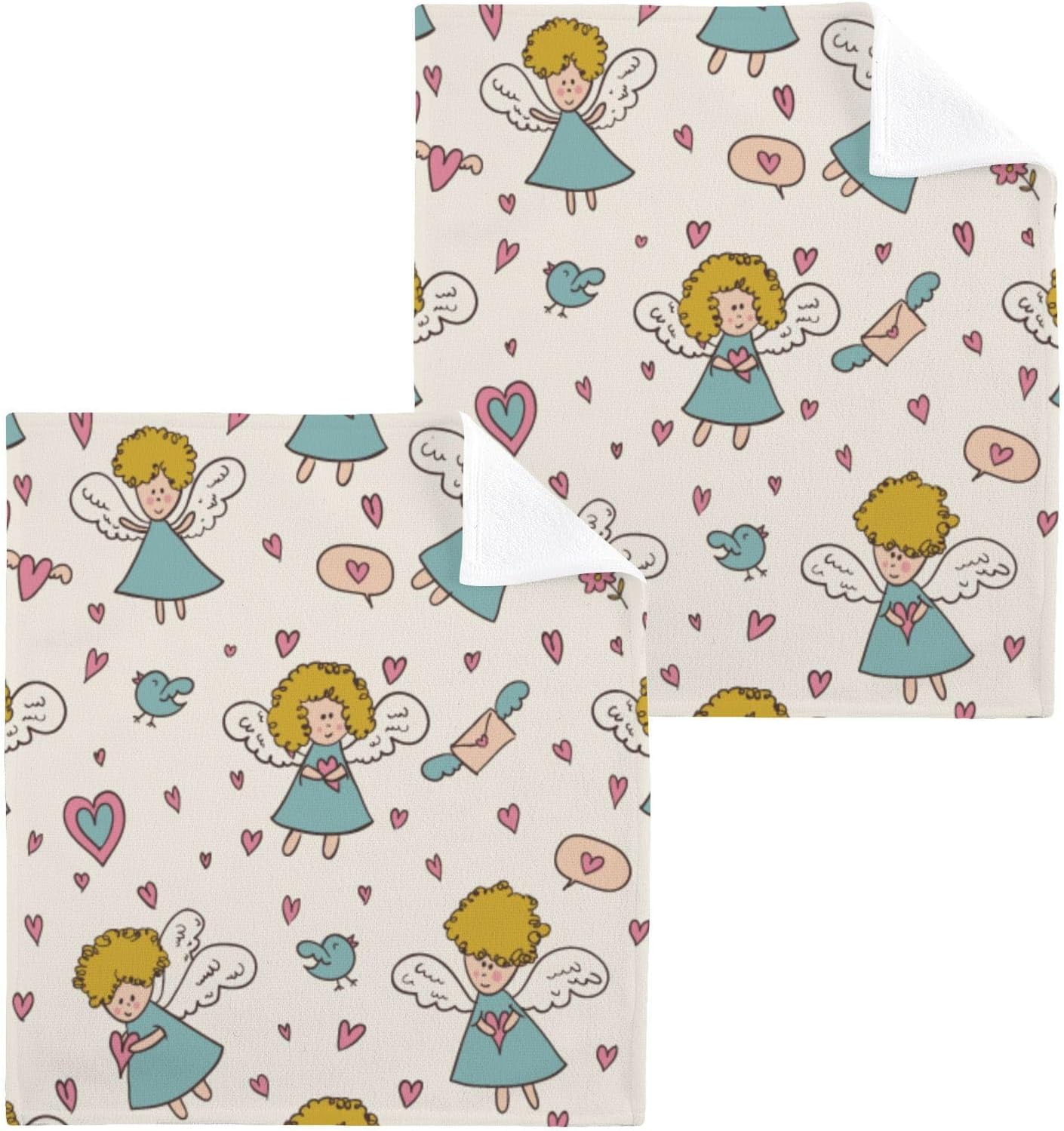 GZHJMY Angels Pattern Wash Cloth Set of 4, 12 x 12 Inch Cotton Baby ...