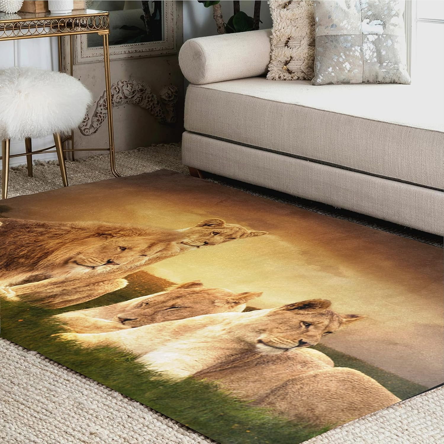 GZHJMY Animal African Lion Area Rug Living Room Rugs - 5'3" x4 Abstract ...