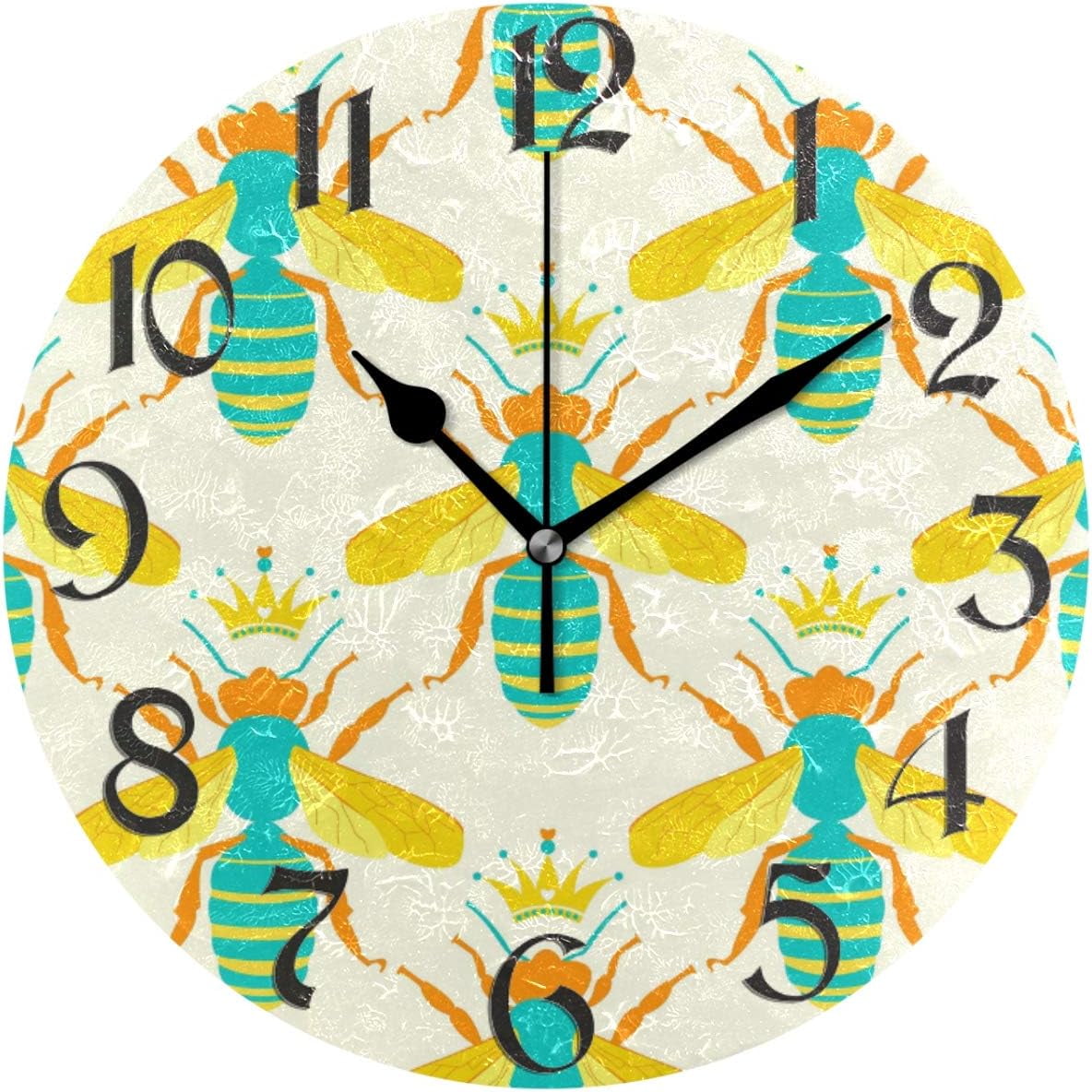 GZHJMY Animal Bees Round Wall Clock, Bee Queen Silent Non Ticking Wall ...