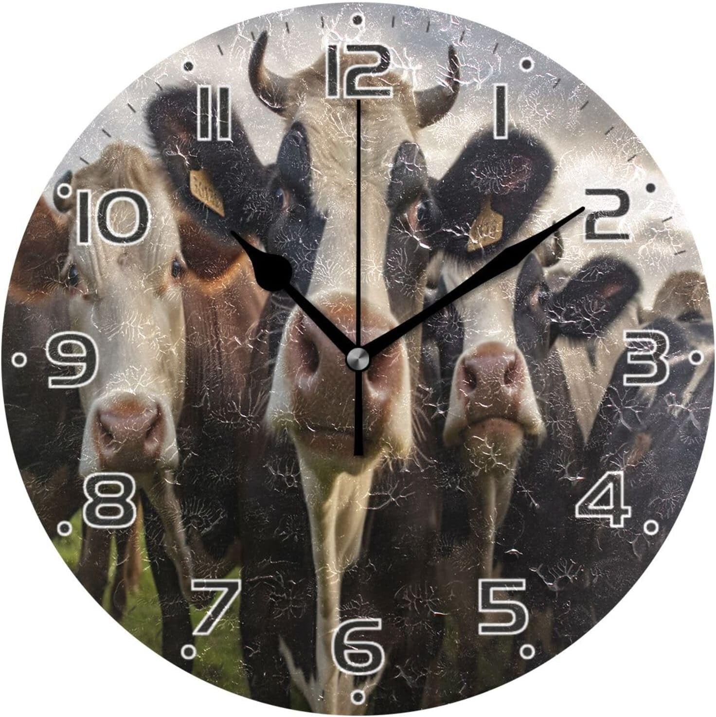 GZHJMY Animal Cows Clock Silent Round Wall Clock Non Ticking Battery ...