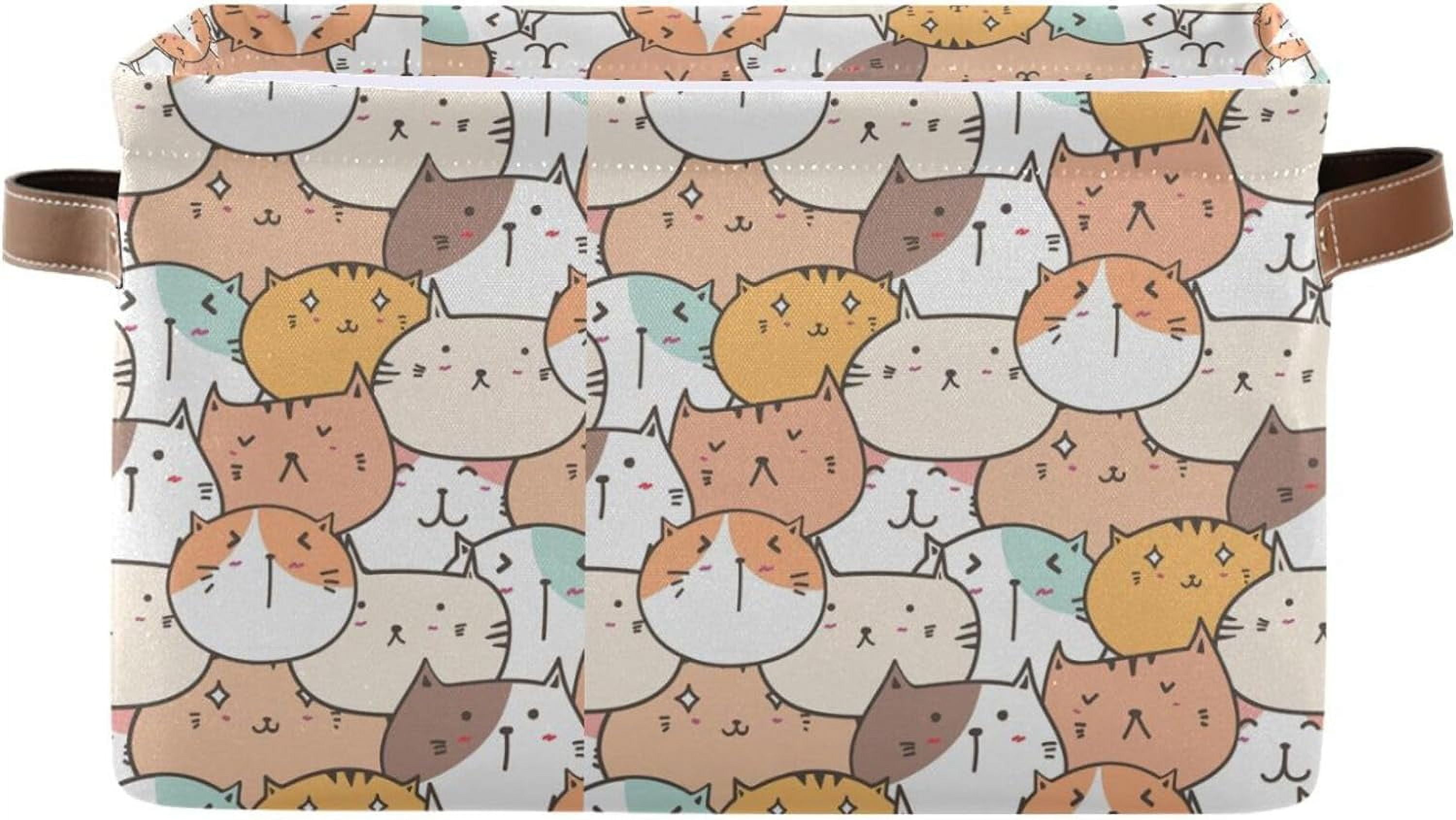 GZHJMY Animal Cute Cats Storage Basket, Durable Canvas With Handles ...