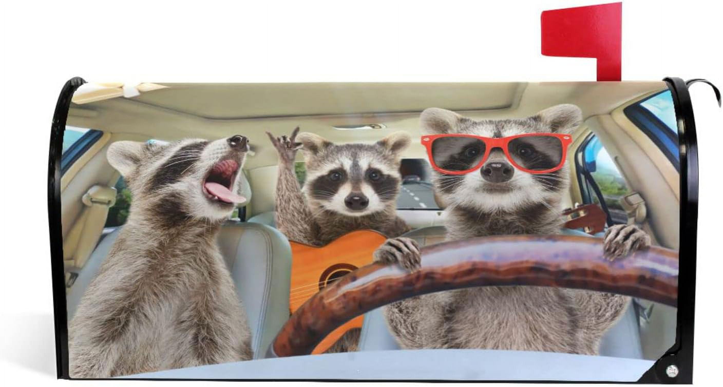 GZHJMY Animal Funny Raccoon with Guitar Magnetic Mailbox Cover Large ...