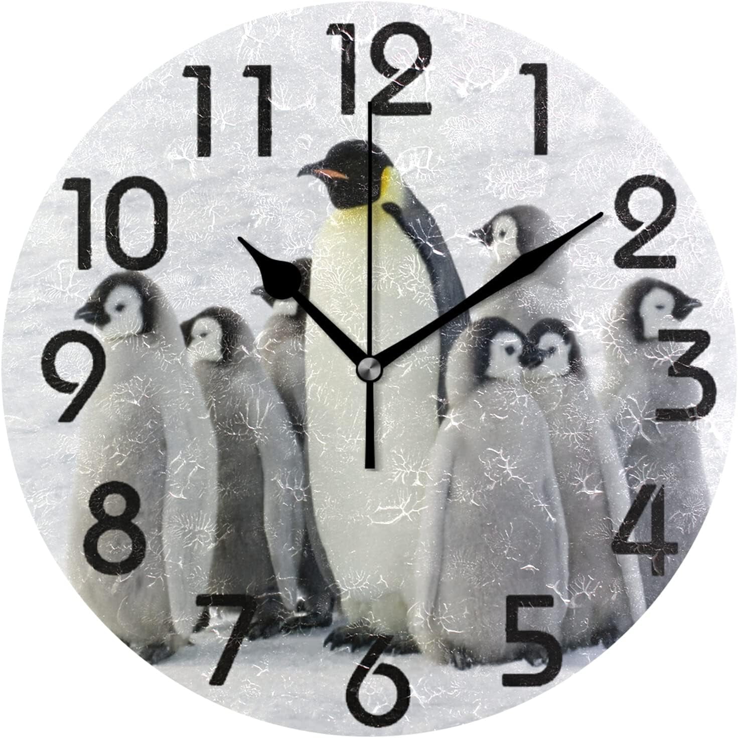 GZHJMY Antarctic Ice Surface Penguin Round Wall Clock, 9.5 Inch Battery ...