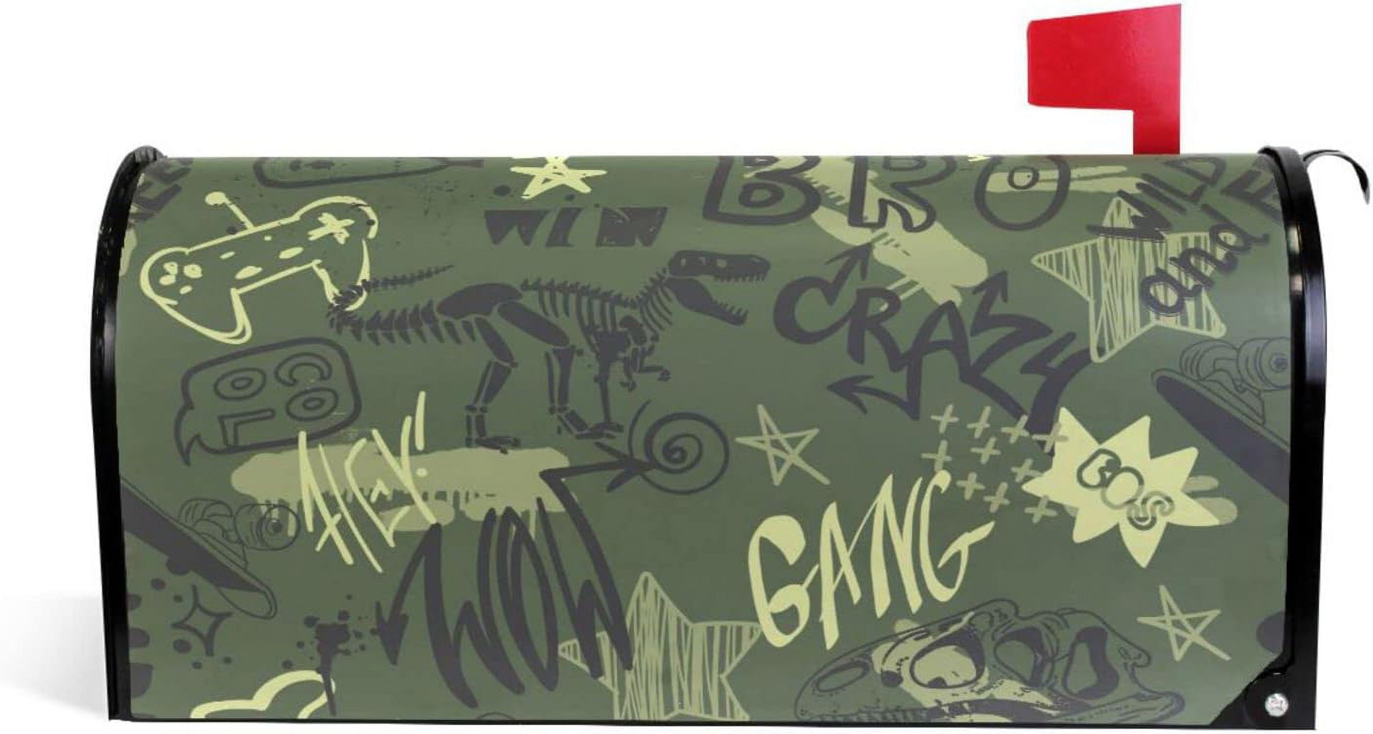 GZHJMY Army Green Graffiti Dinosaur Magnetic Mailbox Cover Large Size ...