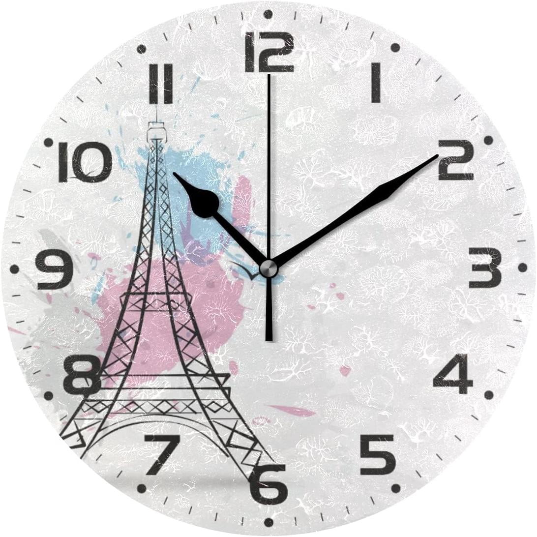 GZHJMY Art Eiffel Tower Wall Clock, 10" Silent Non Ticking Round Clock ...