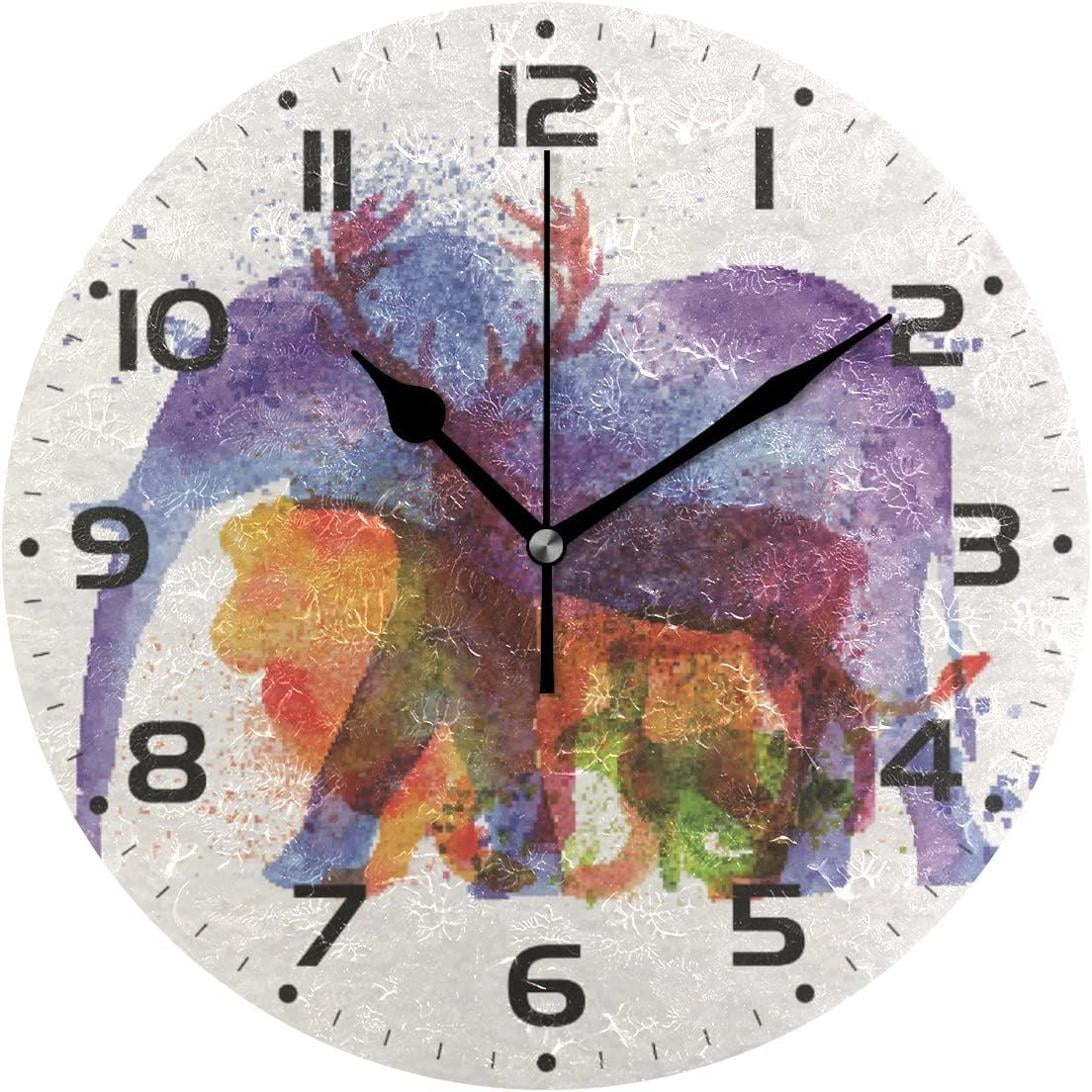 GZHJMY Art Elephant Wall Clock, 10" Silent Non Ticking Round Clock, Oil ...