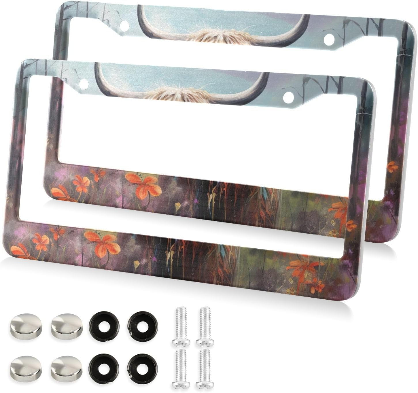 GZHJMY Art Highland Cattle License Plate Frames 2 Pack Aluminum License ...