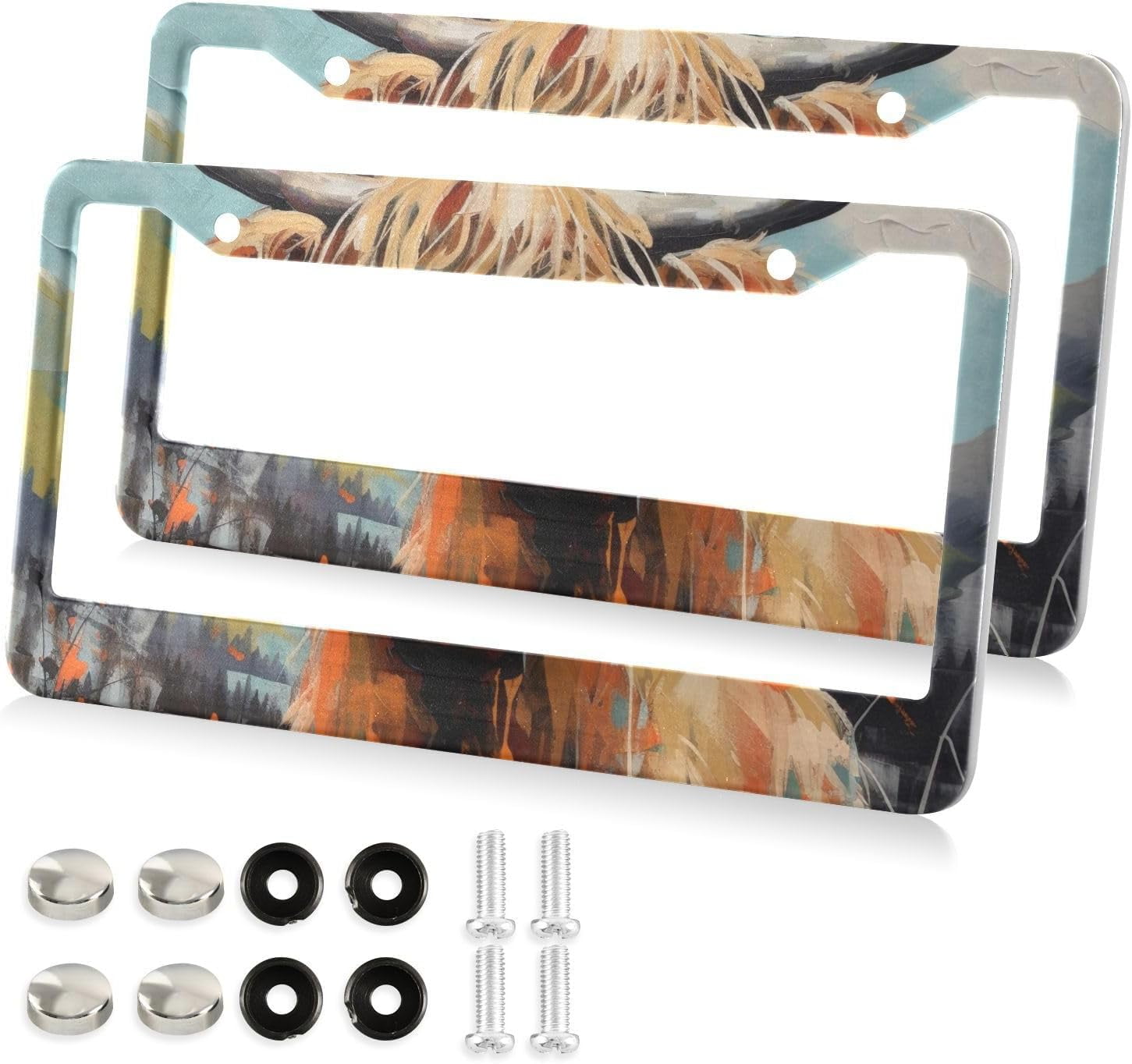 GZHJMY Art Highland Cattle License Plate Frames 2 Pack Aluminum License ...