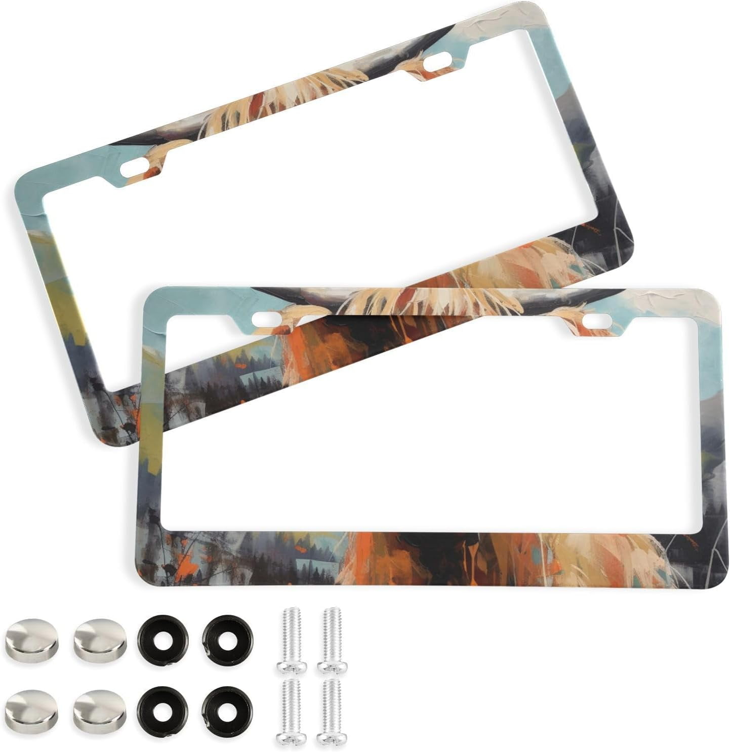 GZHJMY Art Highland Cattle License Plate Frames 2 Pack Aluminum License ...