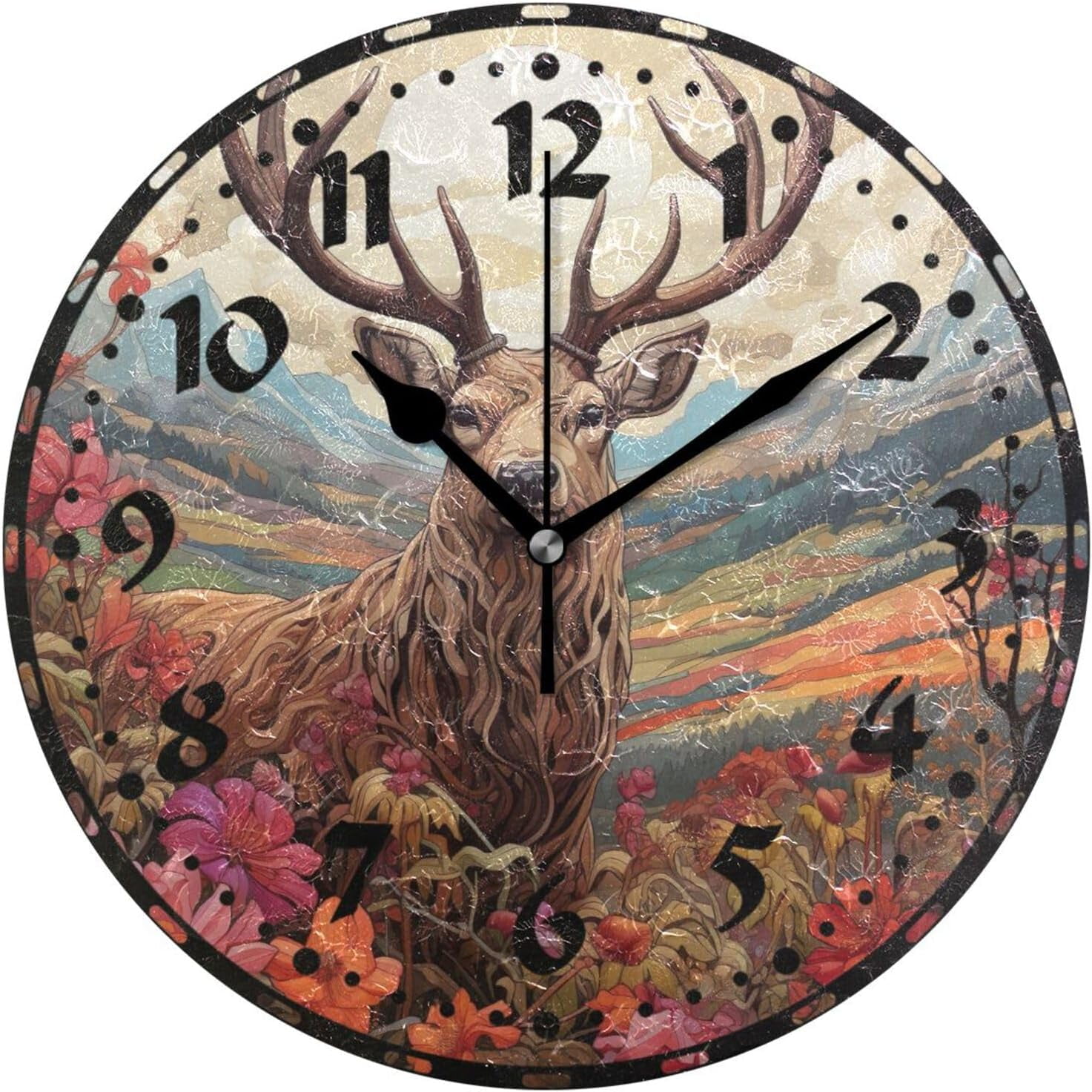 GZHJMY Artistic Deer Portrait Wall Clock, PVC Silent Non Ticking 10 ...