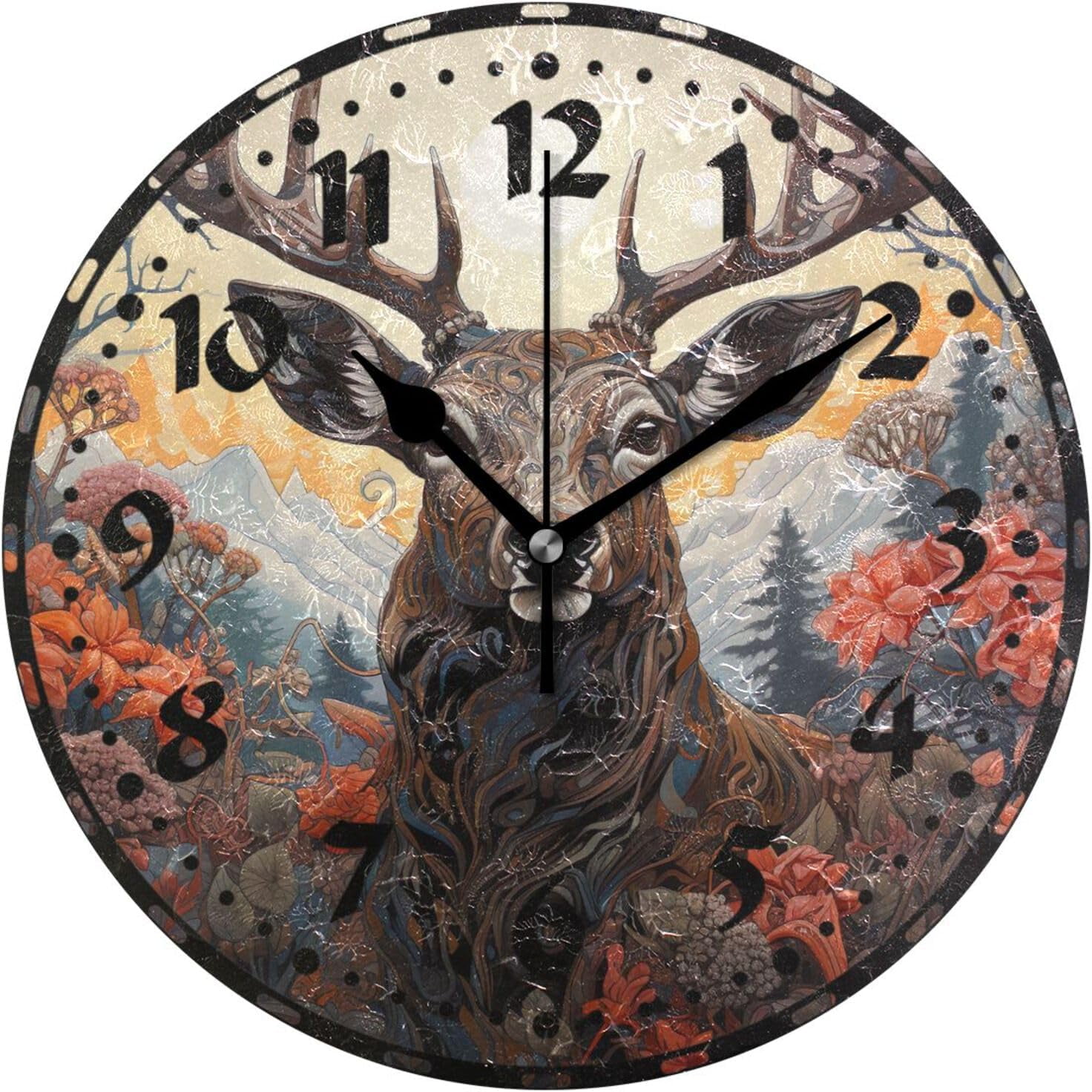GZHJMY Artistic Deer Portrait Wall Clock, Silent Non Ticking 10 Inch ...