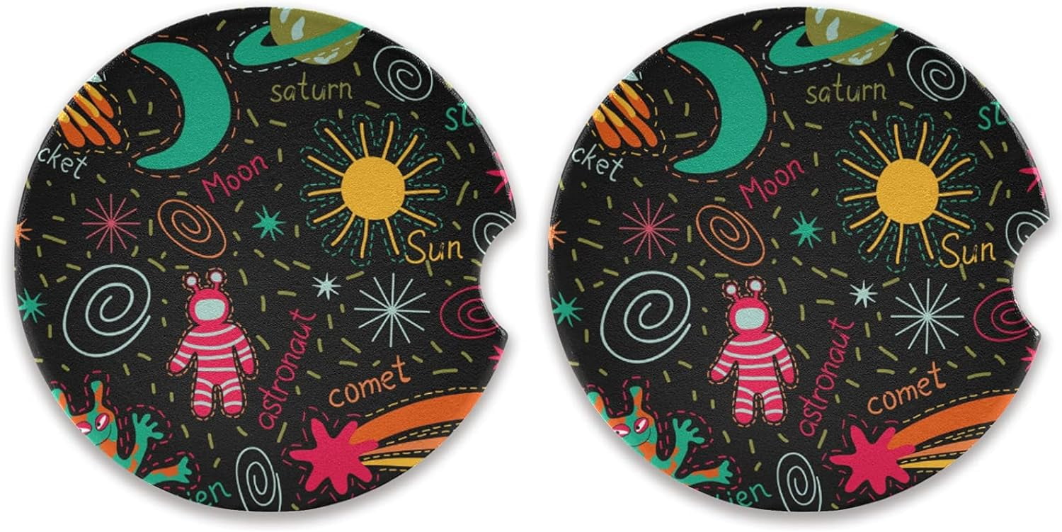 GZHJMY Astronaut Alien Sun Comet Car Coasters 2 Pieces, Absorbent ...