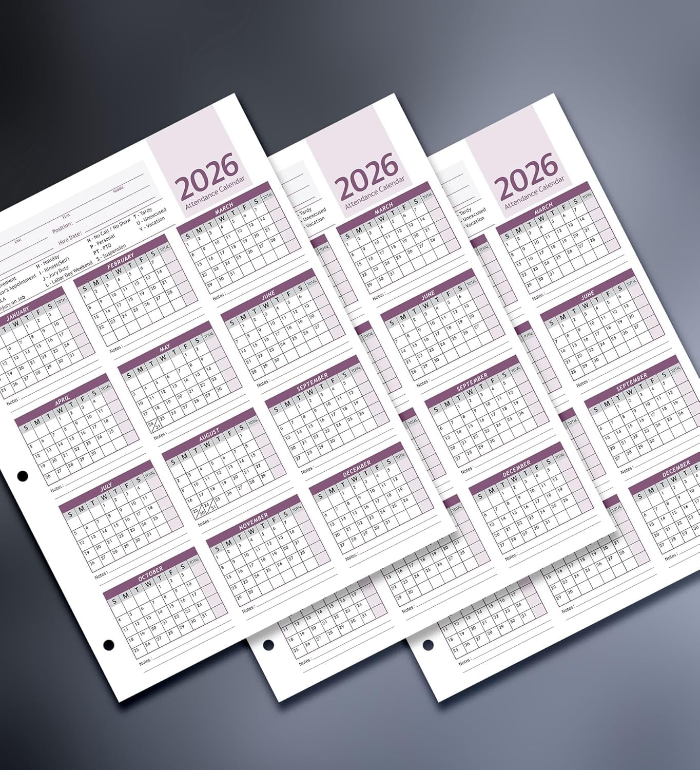 GZHJMY Attendance Calendar Employee Card Attendance Record Tracker 2026 ...