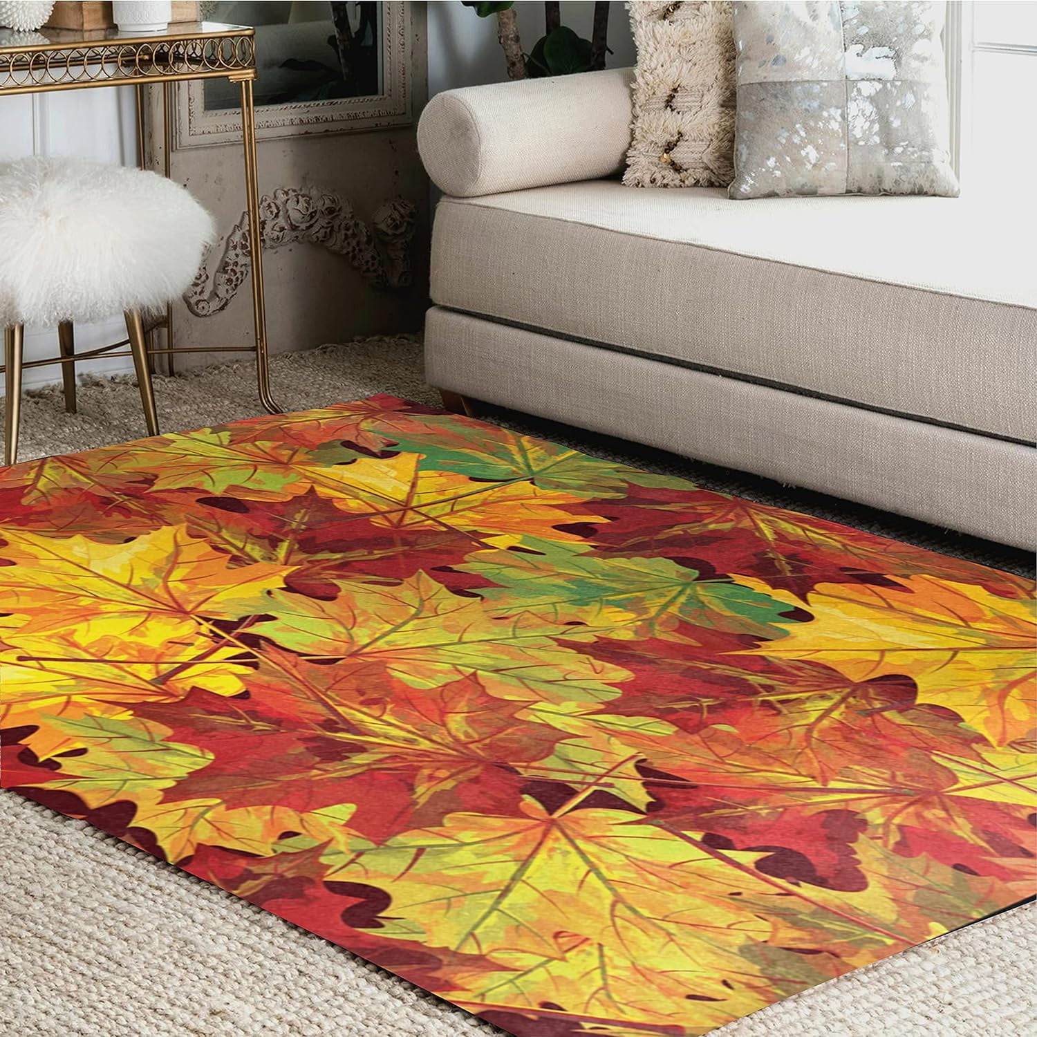 GZHJMY Autumn Maple Leaves Area Rug Living Room Rugs - 5'3" x4 Abstract ...