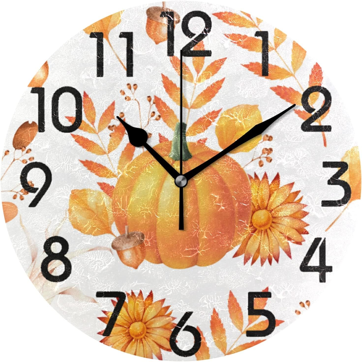 GZHJMY Autumn Pumpkins Acorns Leaves Round Wall Clock, 9.5 Inch Battery ...
