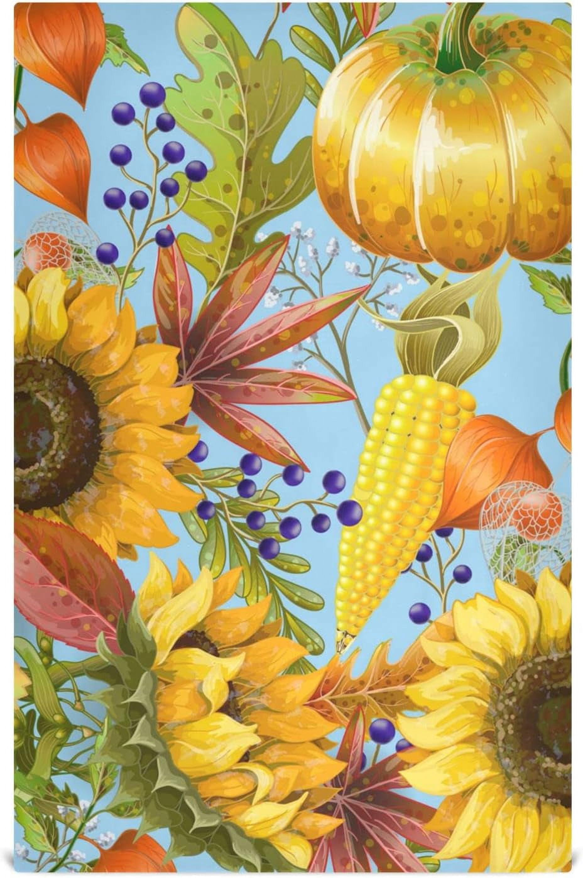 GZHJMY Autumn Yellow Leaves Sunflowers and Pumpkins Oil Painting ...