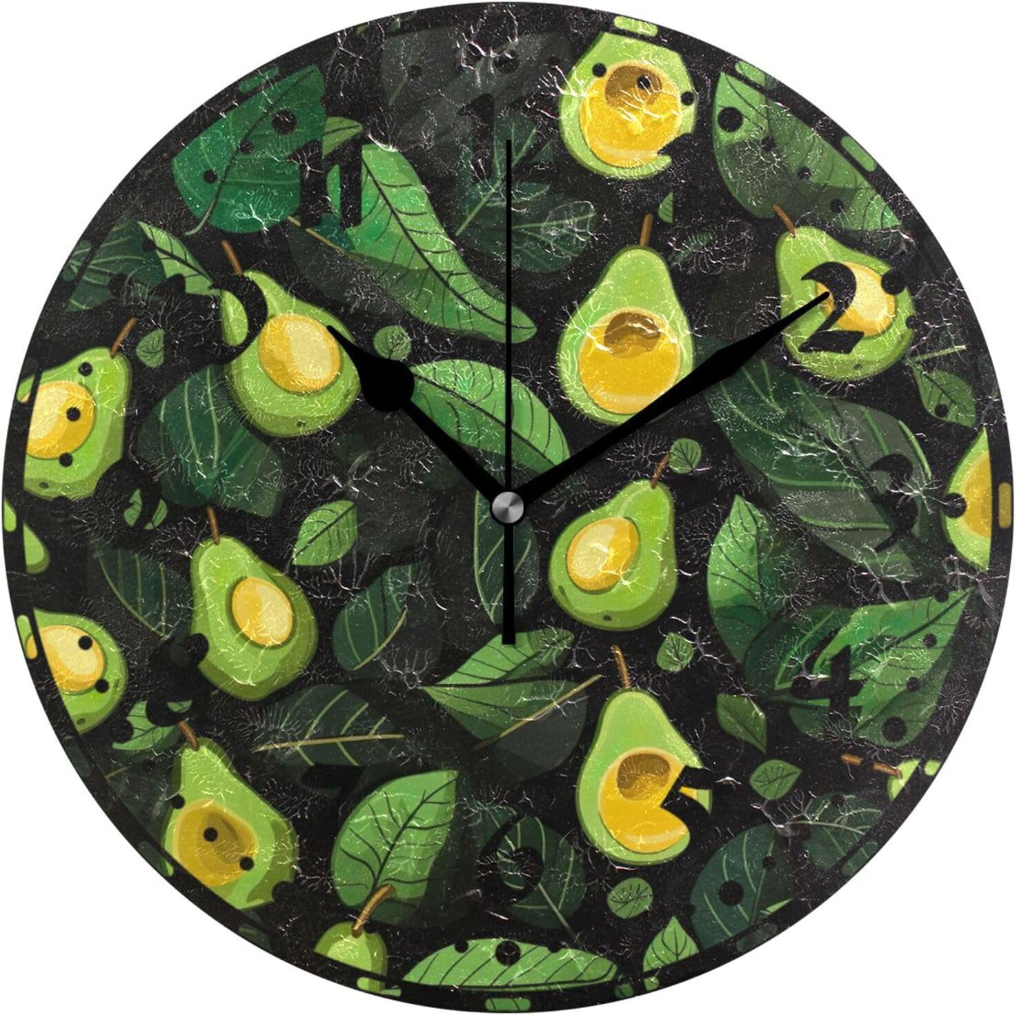 GZHJMY Avocado Pattern Wall Clock, PVC Silent Non Ticking 10 Inch ...
