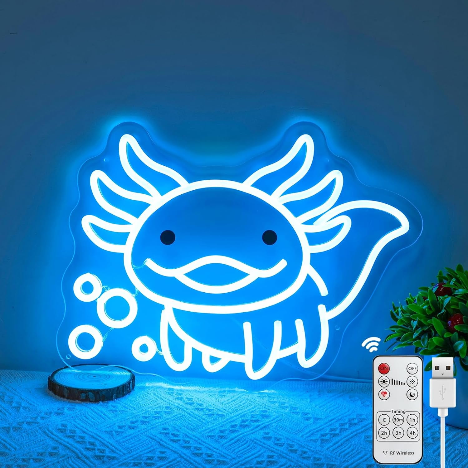 GZHJMY Axolotl Neon Sign, Ice Blue Axolotl LED Sign with Timing Remote ...