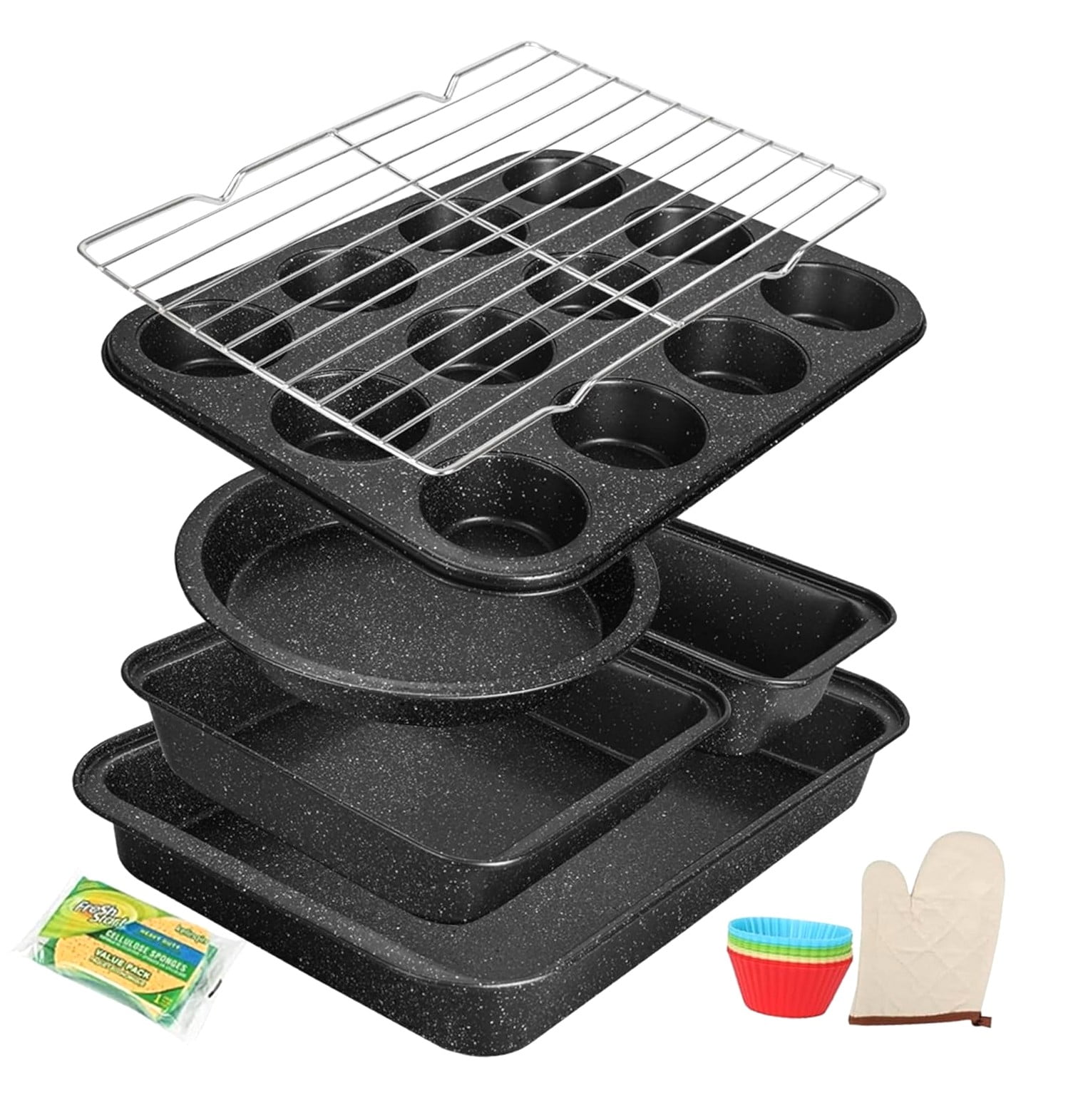 GZHJMY Bakeware Sets 6 Pcs, Non-Stick Baking Pans Set, Speckled Kitchen ...