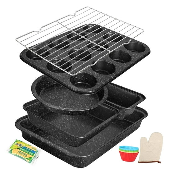 GZHJMY Bakeware Sets 6 Pcs, Non-Stick Baking Pans Set, Speckled Kitchen ...