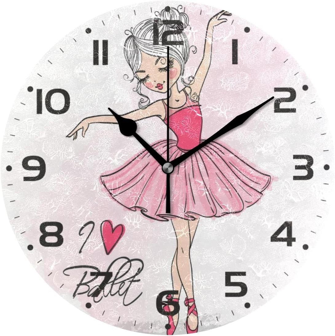 GZHJMY Ballerina Wall Clock, 10" Silent Non Ticking Round Clock, Oil ...