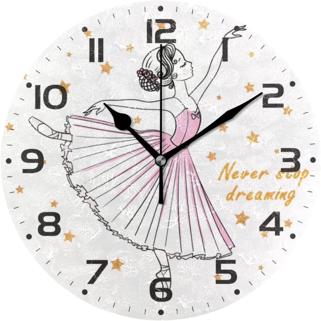GZHJMY Ballerina Wall Clock, 10" Silent Non Ticking Round Clock, Oil ...