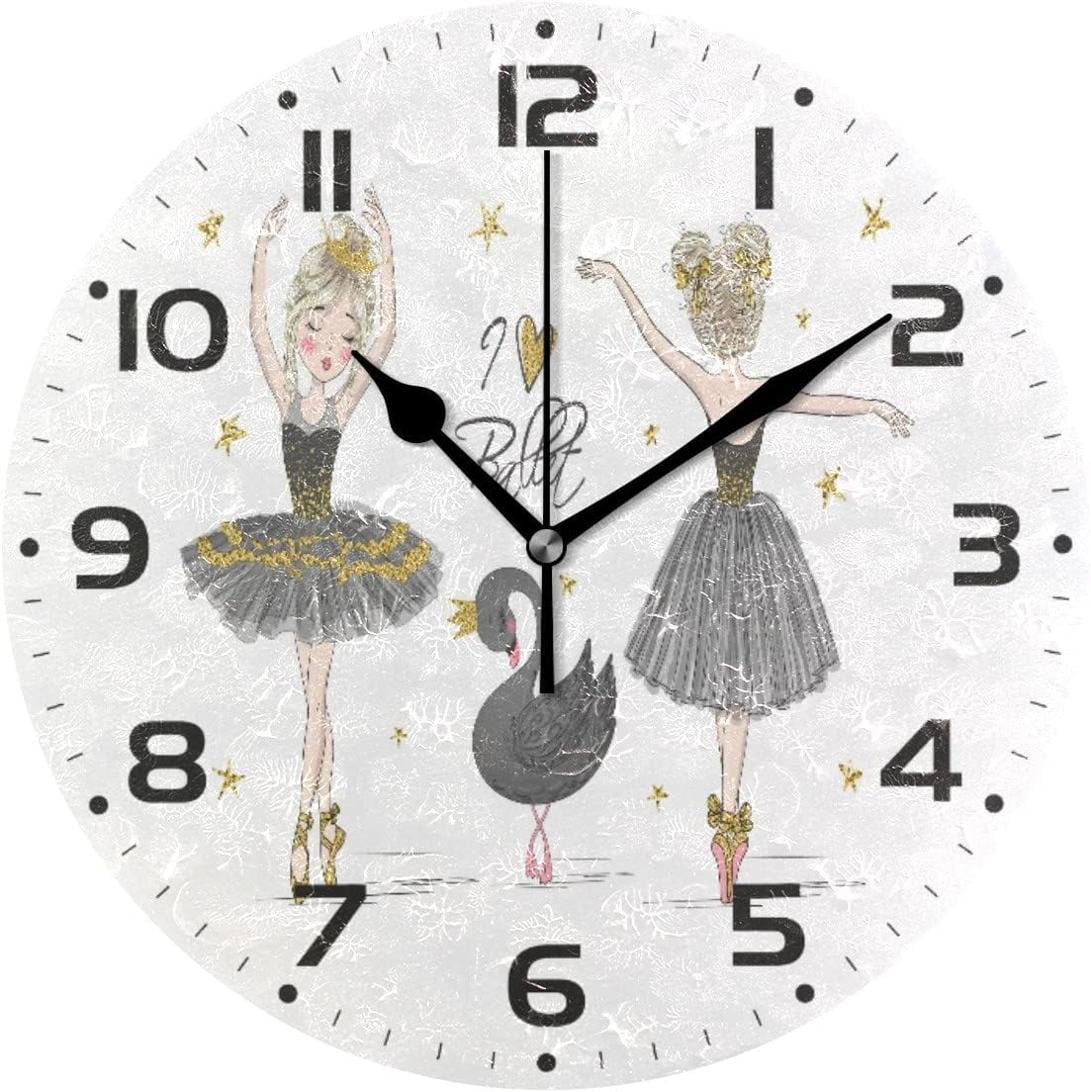 GZHJMY Ballerina Wall Clock, 10" Silent Non Ticking Round Clock, Oil ...