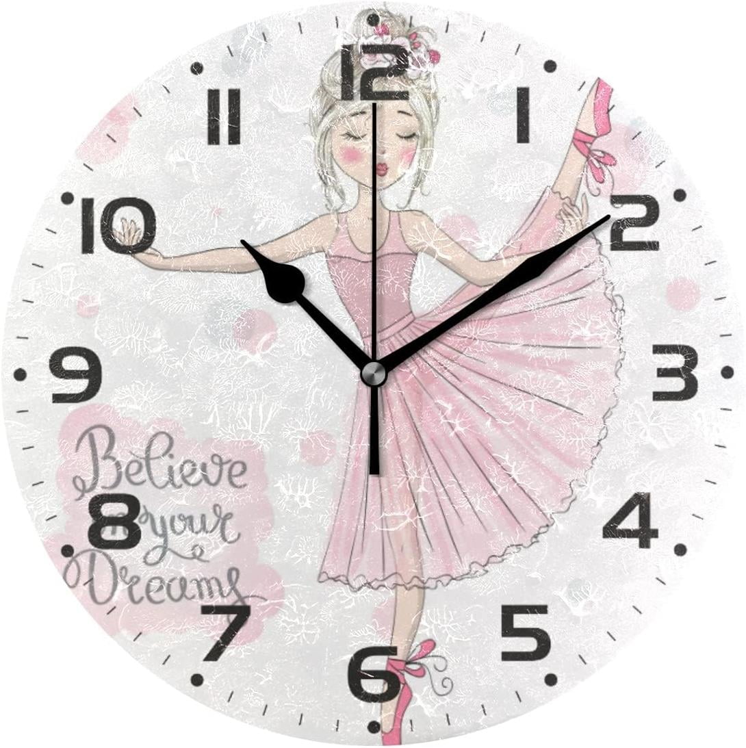 GZHJMY Ballet Girl Wall Clock, 10" Silent Non Ticking Round Clock, Oil ...
