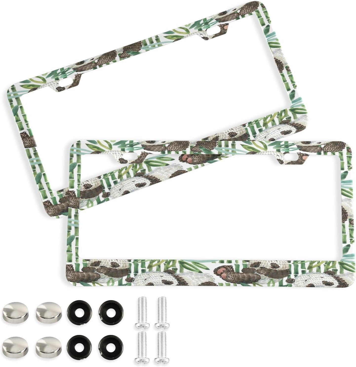 GZHJMY Bamboo Panda License Plate Frames Set of 2, Universal Aluminum ...