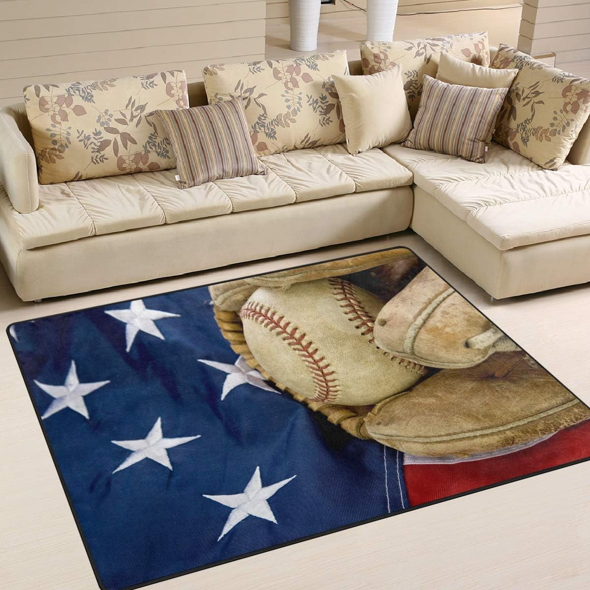 GZHJMY Baseball with American Flag and Glove Vintage Area Rug Living ...