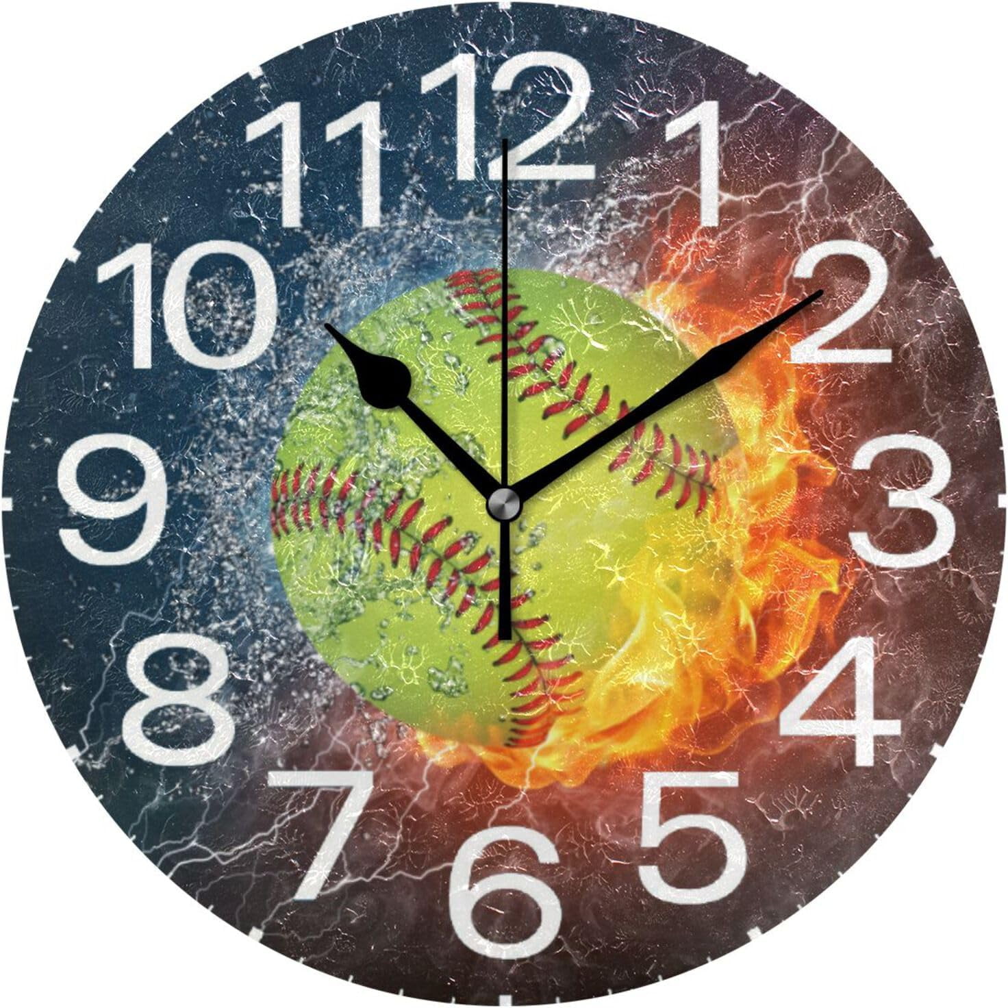 GZHJMY Baseball Ball on Fire and Water Wall Clock,Silent Non Ticking 10 ...