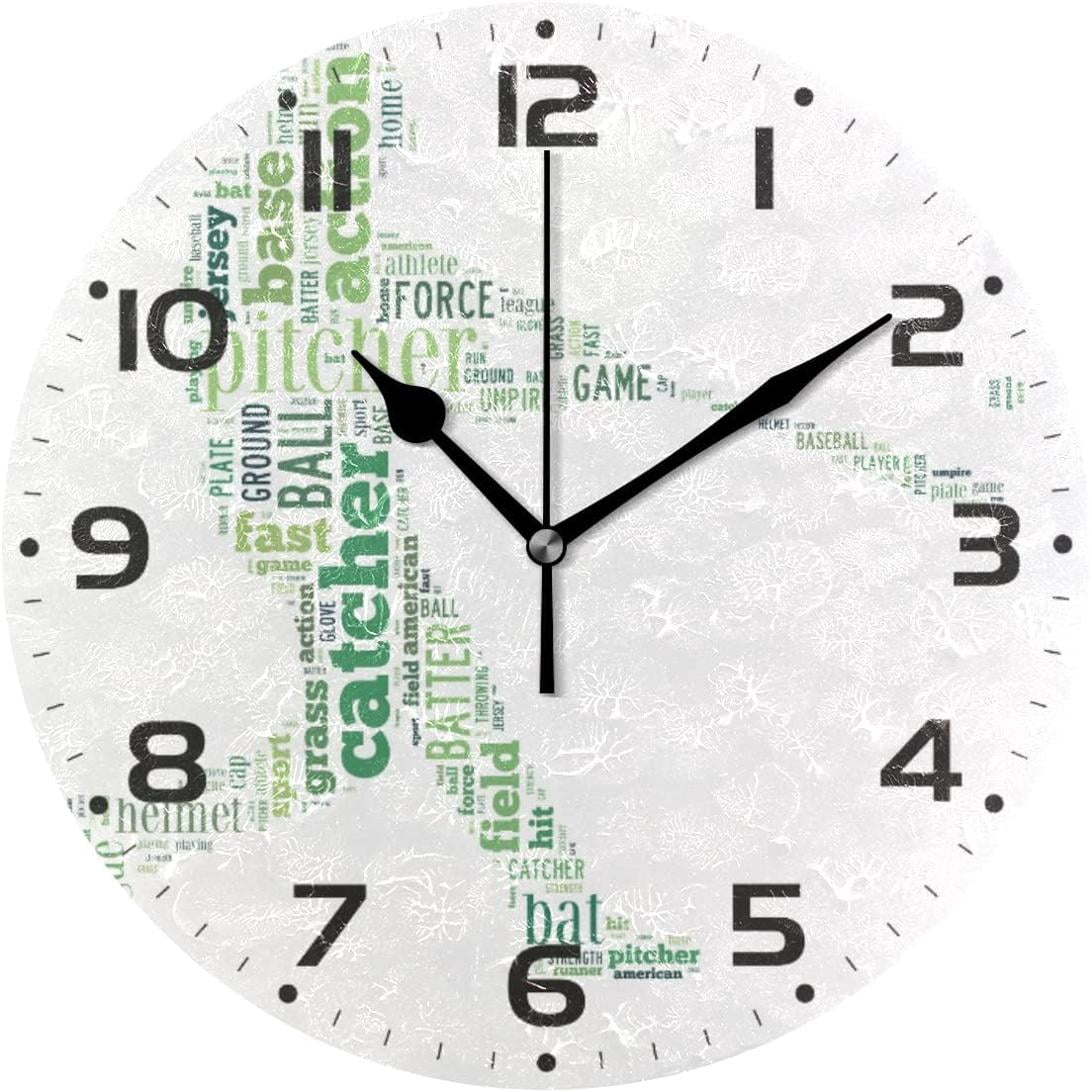 GZHJMY Baseball Batter Green Word Wall Clock, 10" Silent Non Ticking ...