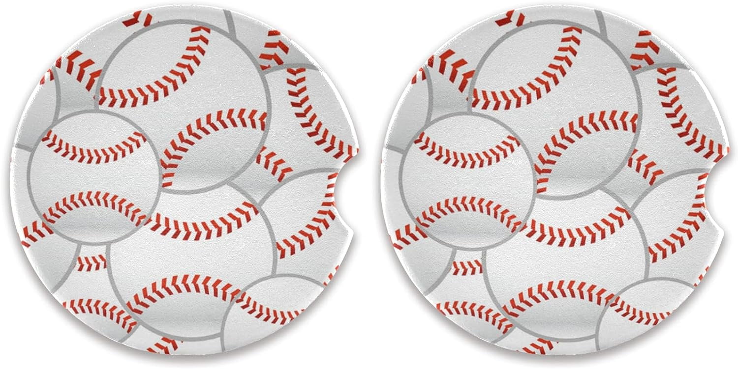 GZHJMY Baseball Car Coasters 2 Pieces, Absorbent Ceramic Cork Base Car ...