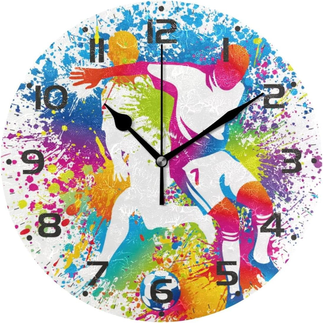 GZHJMY Baseball Men Watercolor Wall Clock, 10" Silent Non Ticking Round ...