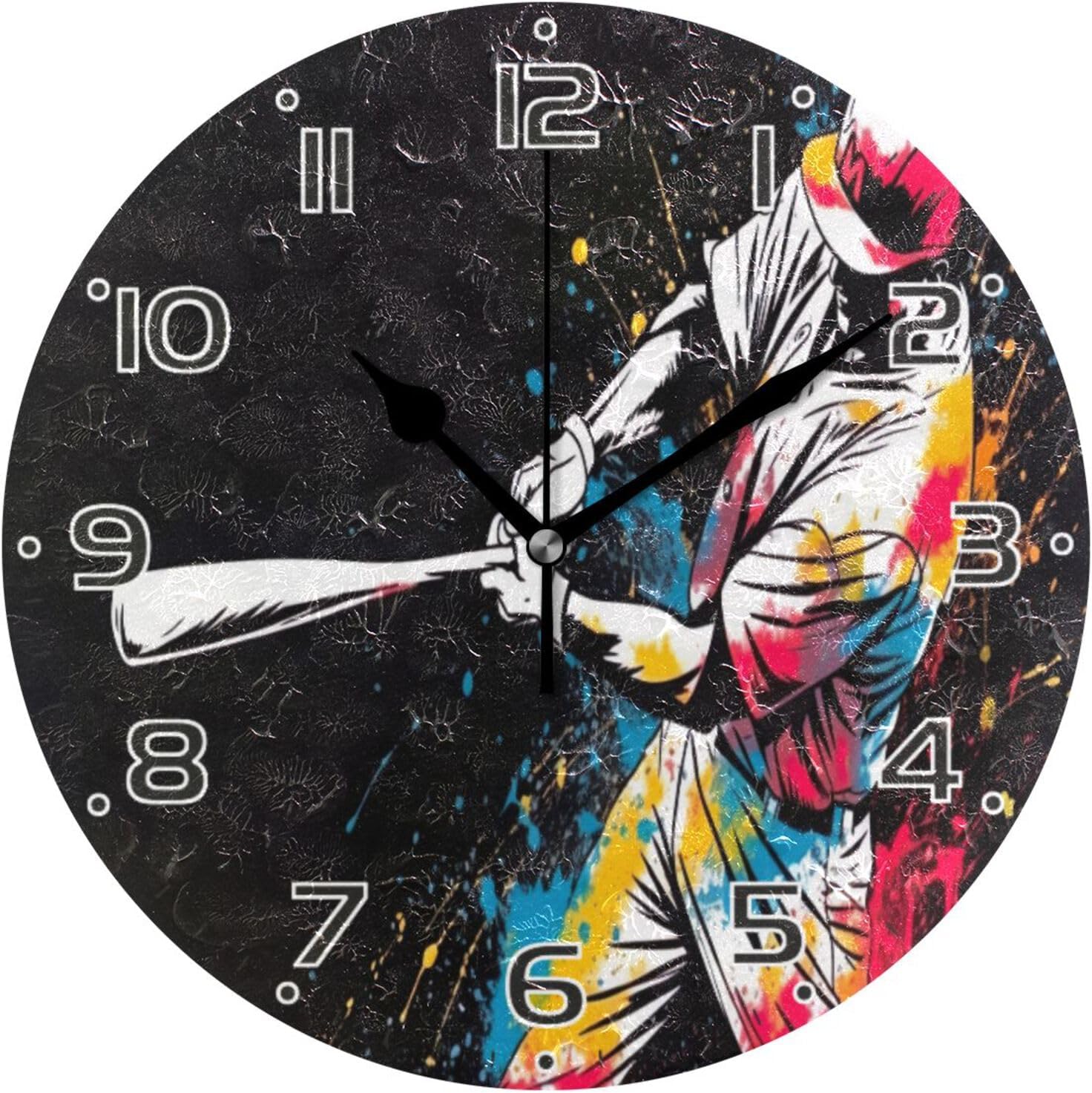 GZHJMY Baseball Player Clock Silent Round PVC Wall Clock Non Ticking ...