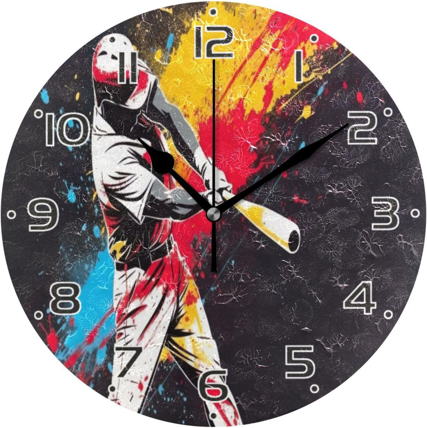 GZHJMY Baseball Player Clock Silent Round PVC Wall Clock Non Ticking ...