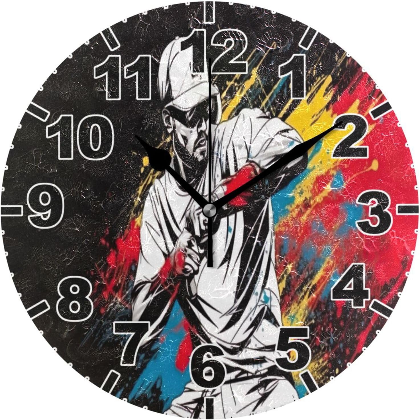 GZHJMY Baseball Player Round Wall Clock, Battery Operated Silent Non ...