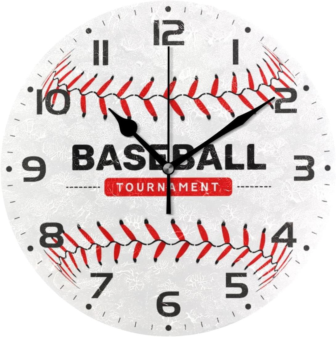 GZHJMY Baseball Wall Clock, 10" Silent Non Ticking Round Clock, Oil ...