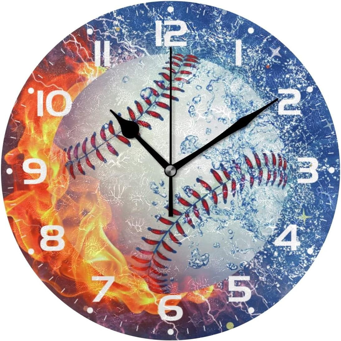 GZHJMY Baseball Wall Clock, 10" Silent Non Ticking Round Clock, Oil ...